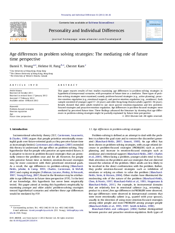 (PDF) Age differences in problem solving strategies: The mediating role of future time perspective