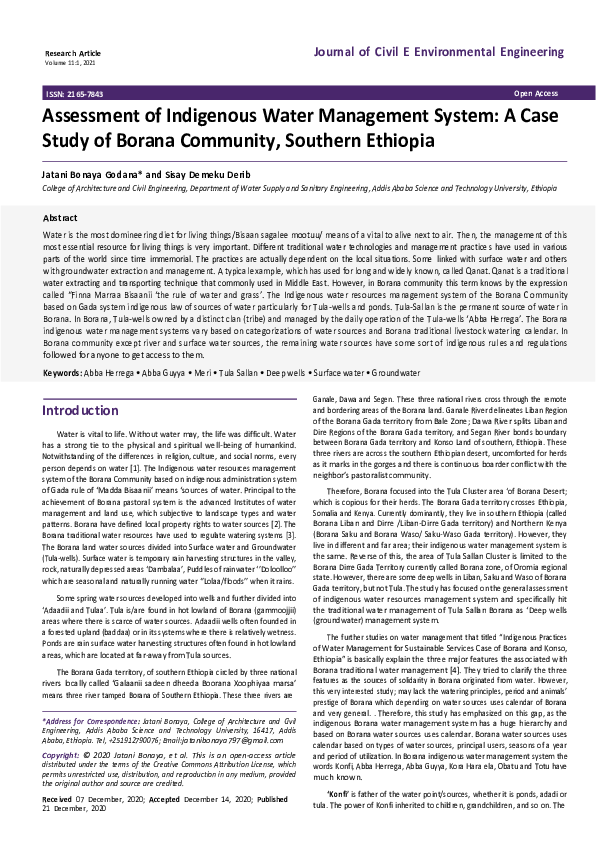 (PDF) Assessment of Indigenous Water Management System: A Case Study of ...