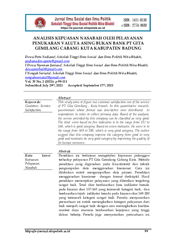 (PDF) Analisis Kepuasan Pelayanan Nasabah Penukaran Valuta Asing Bukan Bank
