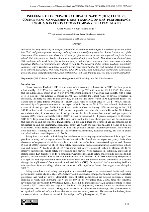 (PDF) Influence of Occupational Health Safety (Ohs) Culture, Commitment ...