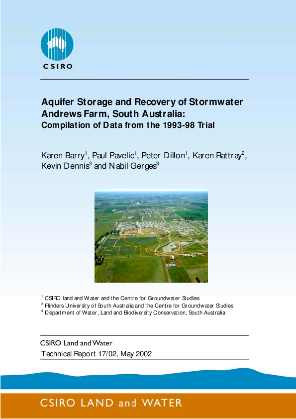 (PDF) Aquifer Storage and Recovery of Stormwater Andrews Farm, South ...