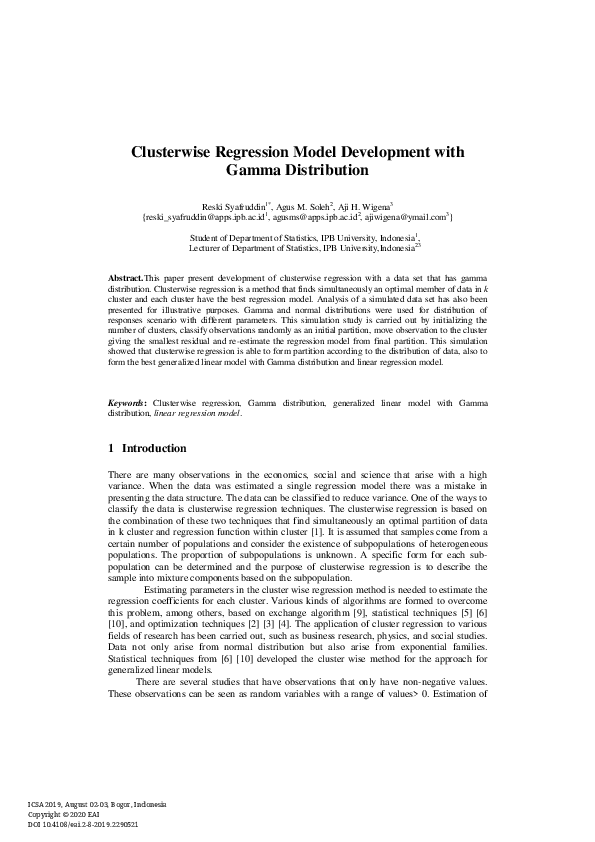 Pdf Clusterwise Regression With Gamma Distribution Analysis 