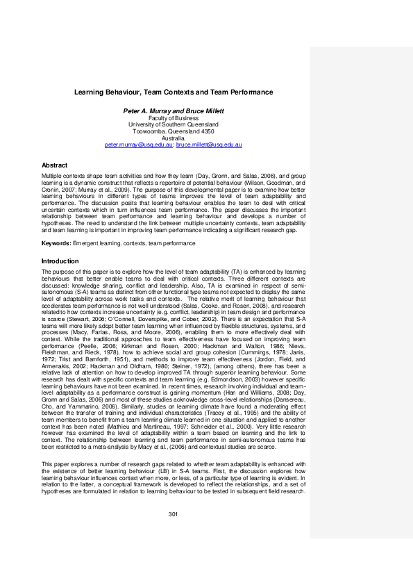 (PDF) Learning behaviour, team contexts and team performance