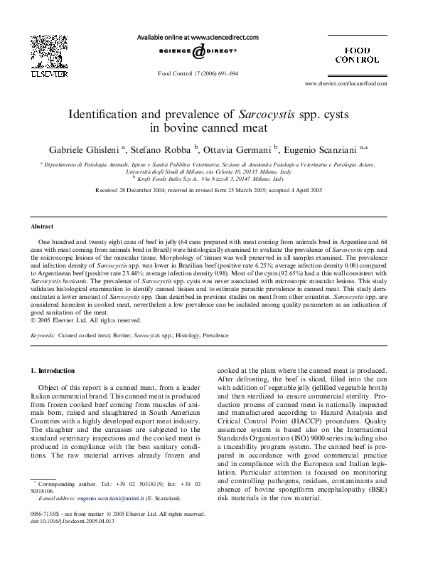 (PDF) Identification and prevalence of Sarcocystis spp. cysts in bovine ...