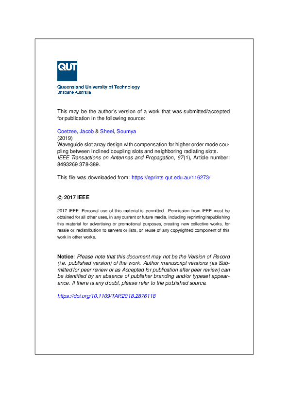 Pdf Waveguide Slot Array Design With Compensation For Higher Order Mode Coupling Between
