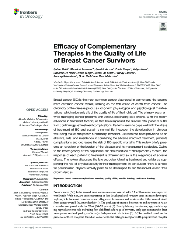 (PDF) Efficacy of Complementary Therapies in the Quality of Life of ...