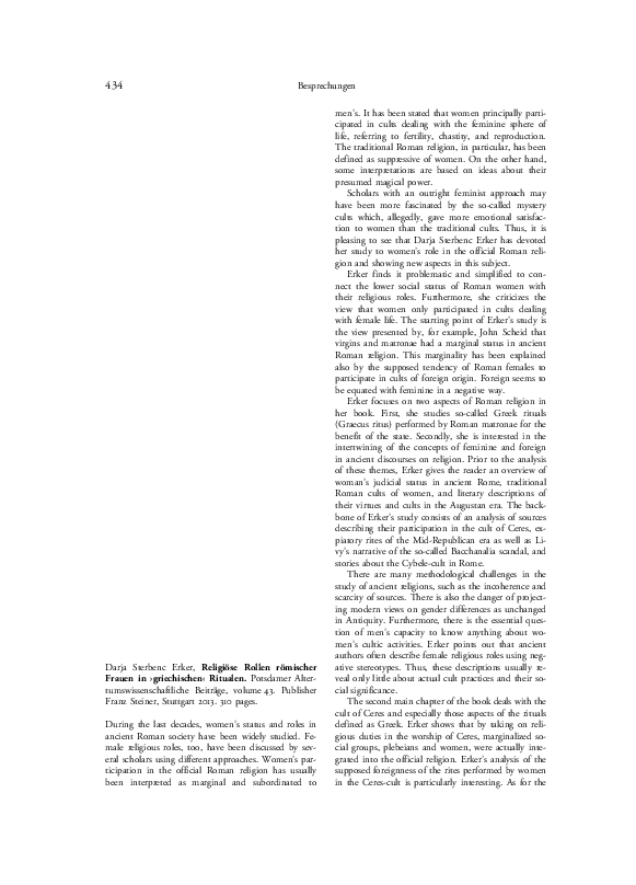 (PDF) Darja Sterbenc Erker, Religiöse Rollen römischer Frauen in ...