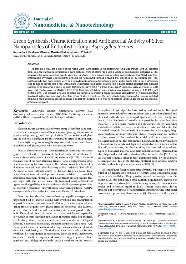 (PDF) Antibacterial Silver Nanoparticles from Aspergillus