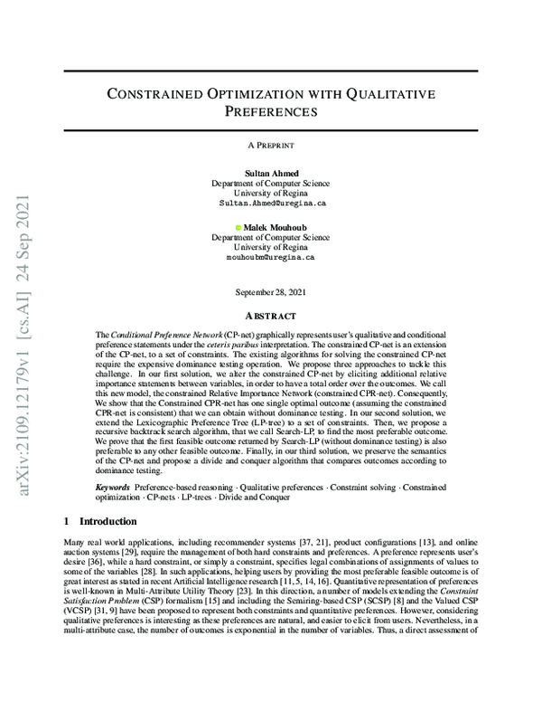 (PDF) Constrained Optimization with Qualitative Preferences