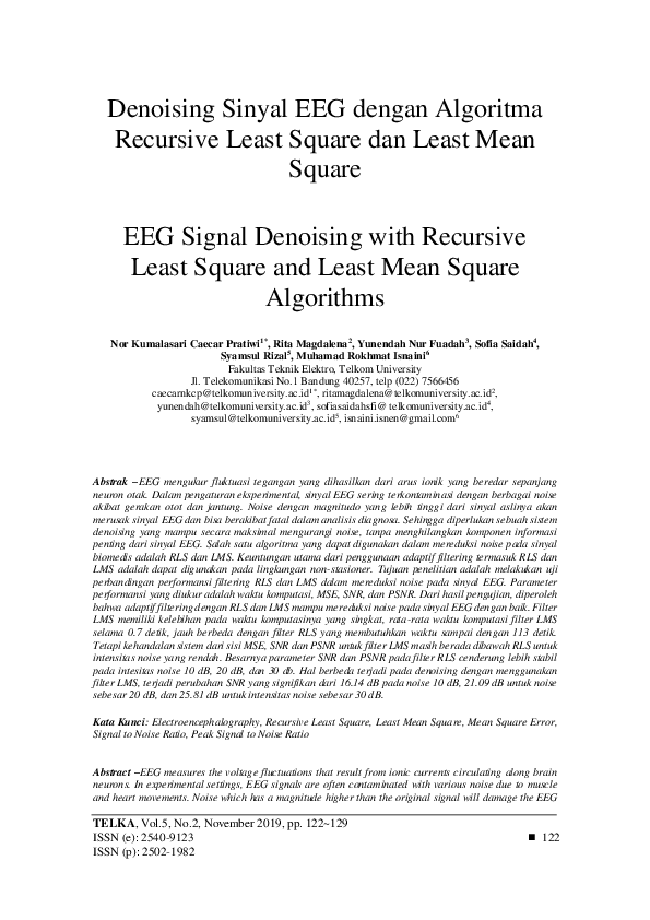 (PDF) Denoising Sinyal EEG dengan Algoritma Recursive Least Square dan Least Mean Square