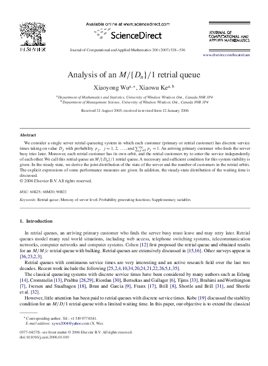 (PDF) Analysis of an retrial queue