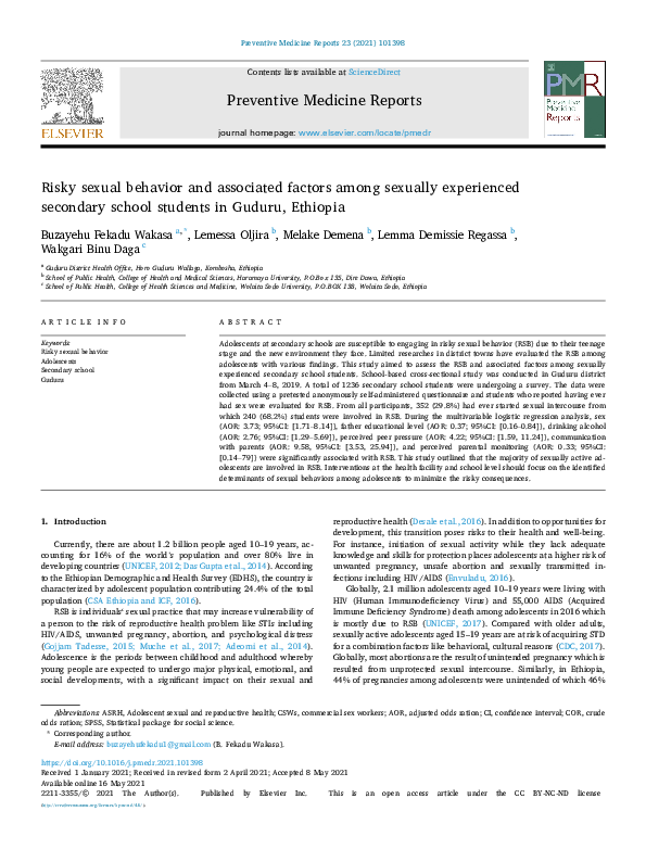 Pdf Risky Sexual Behavior And Associated Factors Among Sexually 4528
