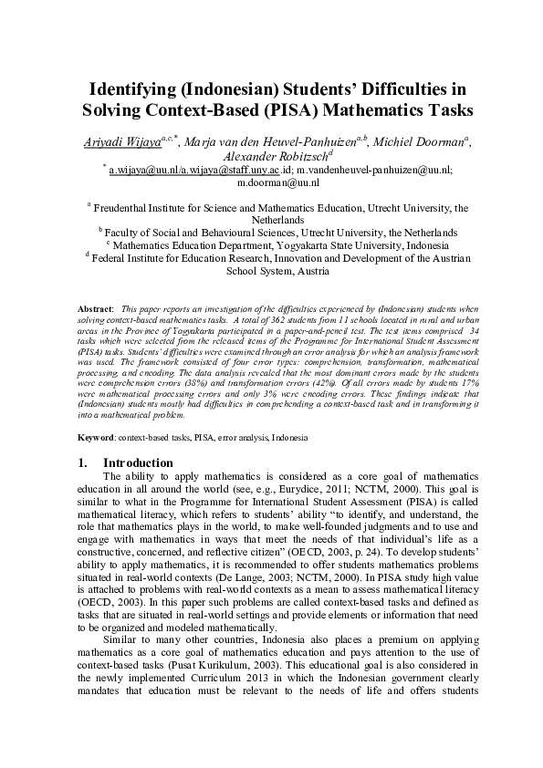 (PDF) Identifying (Indonesian) Students’ Difficulties in Solving ...