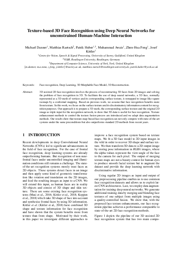 Pdf Texture Based 3d Face Recognition Using Deep Neural Networks For Unconstrained Human 