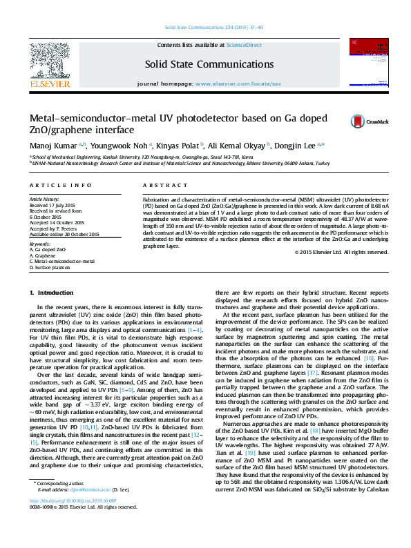 (PDF) Metal–semiconductor–metal UV photodetector based on Ga doped ZnO/graphene interface