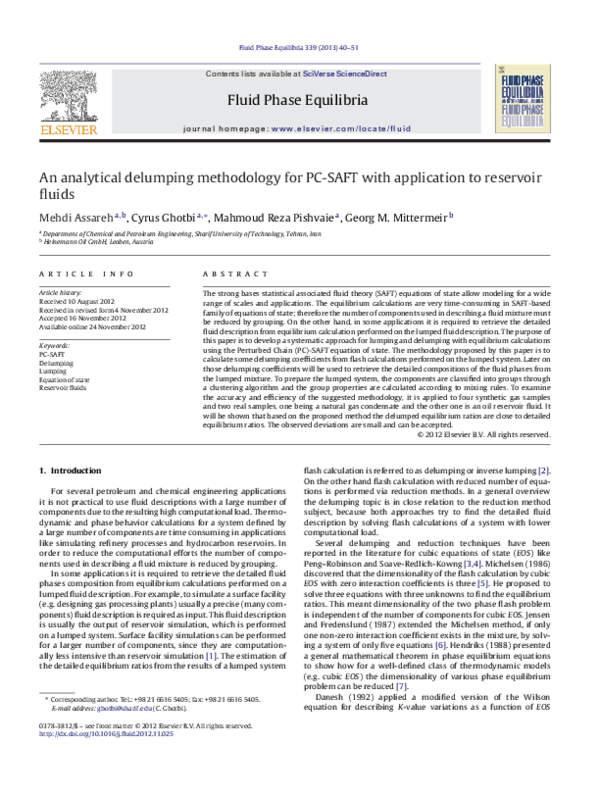 (PDF) An analytical delumping methodology for PC-SAFT with application to reservoir fluids