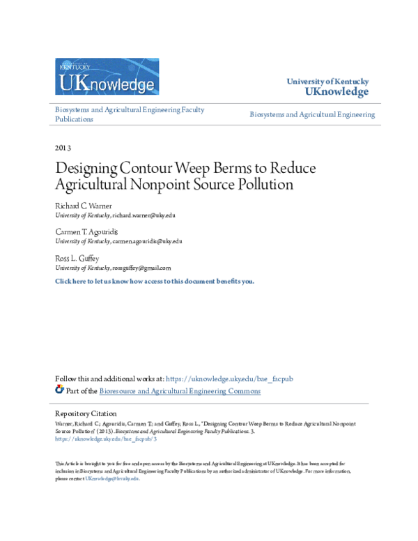 (PDF) Designing Contour Weep Berms to Reduce Agricultural Nonpoint ...