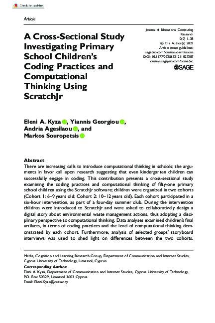 (PDF) A Cross-Sectional Study Investigating Primary School Children’s Coding Practices and ...