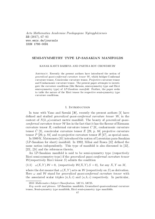 (PDF) Semi-Symmetry Type LP-Sasakian Manifolds