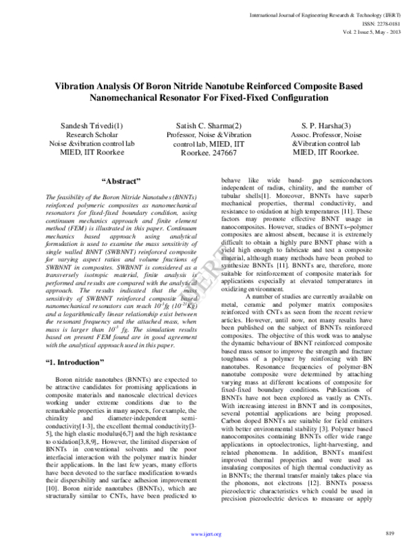 (PDF) Vibration Analysis Of Boron Nitride Nanotube Reinforced Composite Based Nanomechanical ...