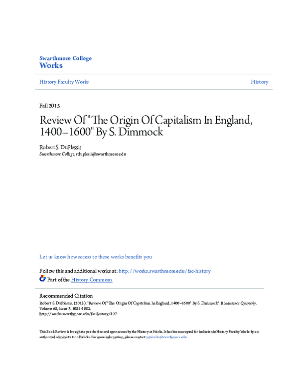 (PDF) Review Of "The Origin Of Capitalism In England