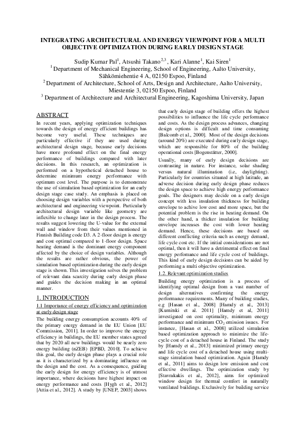 Pdf Integrating Architectural And Energy View Point For A Multi Objective Optimization During