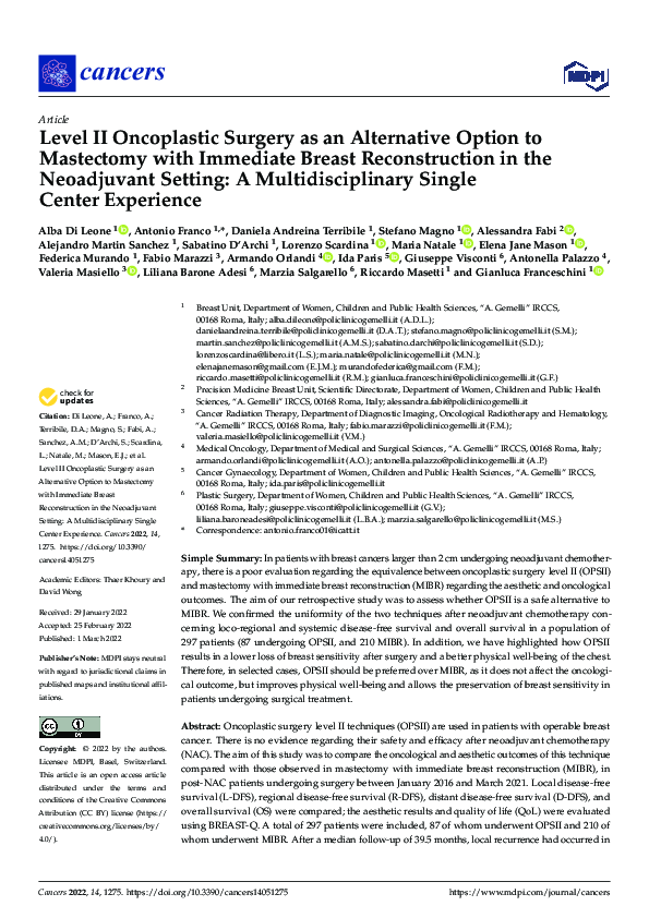 (PDF) Level II Oncoplastic Surgery as an Alternative Option to ...
