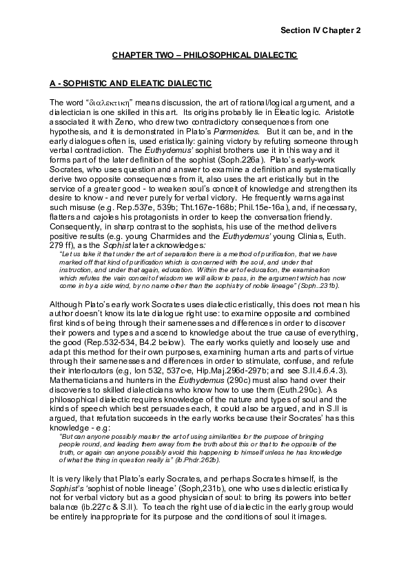(PDF) Section IV Chapter 2 -PLATO'S PHILOSOPHICAL DIALECTIC