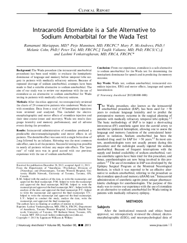(PDF) Intracarotid Etomidate is a Safe Alternative to Sodium ...
