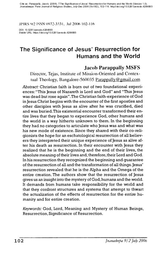 (PDF) The Significance of Jesus' Resurrection for Humans and the World