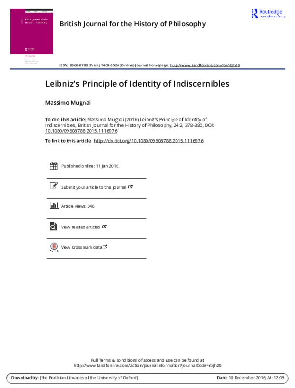 (PDF) Leibniz’s Principle of Identity of Indiscernibles