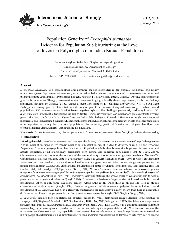 Pdf Population Genetics Of Drosophila Ananassae Evidence For