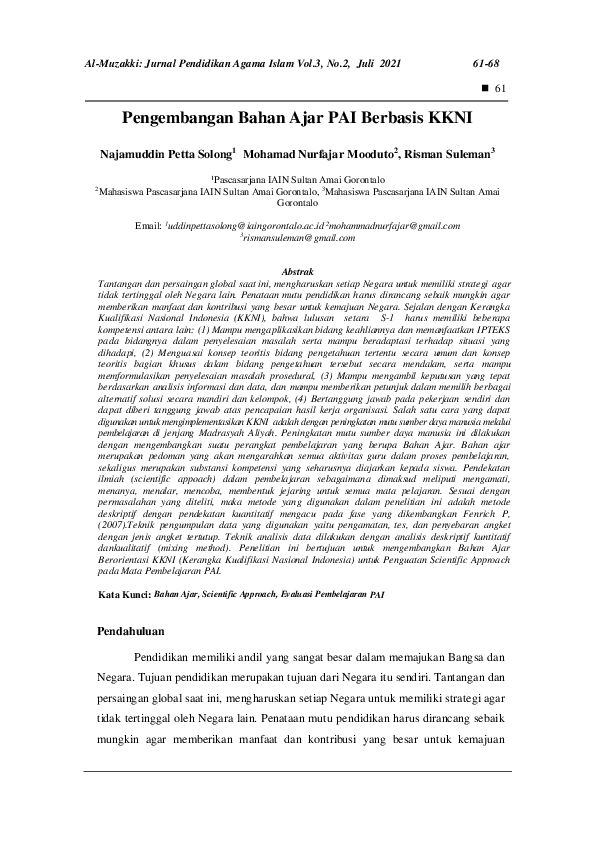 (PDF) Pengembangan Bahan Ajar PAI Berbasis KKNI