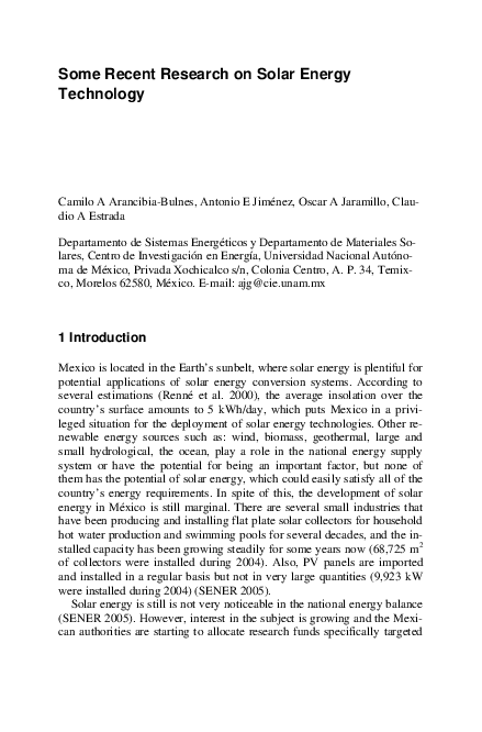 (PDF) Some Recent Research on Solar Energy Technology