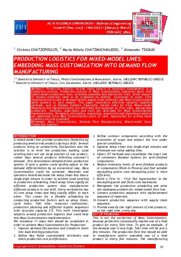 (PDF) Production Logistics for Mixed-Model Lines: Embedding Mass ...