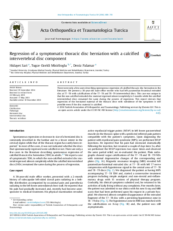 (PDF) Regression of a Symptomatic Thoracic Disc Herniation with a ...