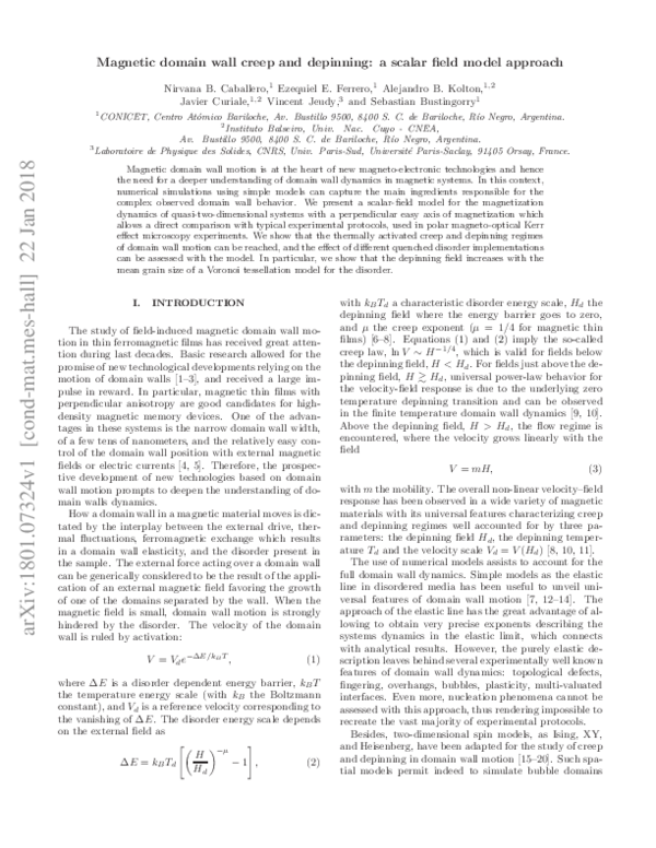 (PDF) Magnetic domain wall creep and depinning: A scalar field model approach