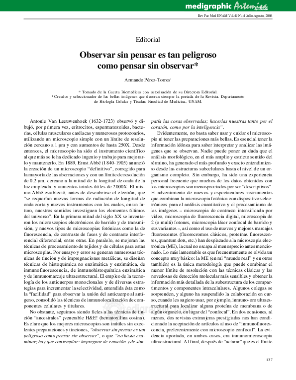 (PDF) Observar sin pensar es tan peligroso como pensar sin observar | Armando Pérez Torres ...