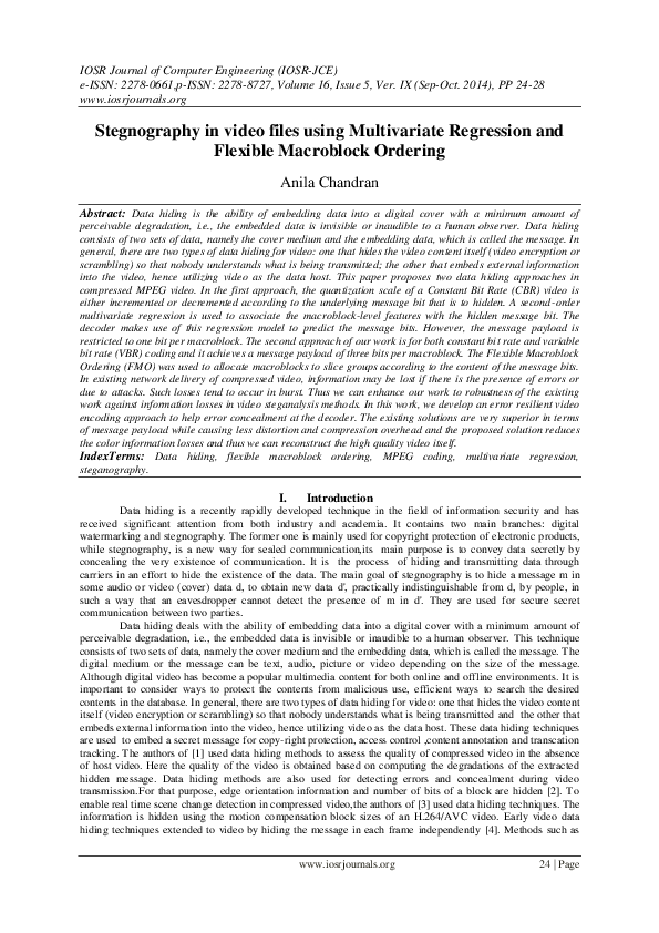 (PDF) Stegnography in video files using Multivariate Regression and Flexible Macroblock Ordering