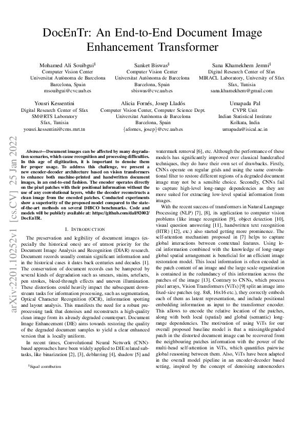(PDF) DocEnTr: An End-to-End Document Image Enhancement Transformer