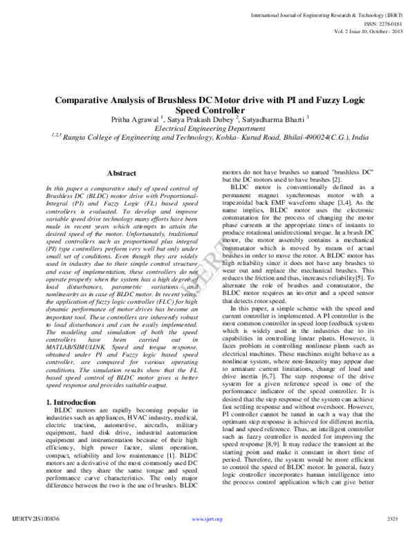 (PDF) Comparative Analysis of Brushless DC Motor drive with PI and Fuzzy Logic Speed Controller
