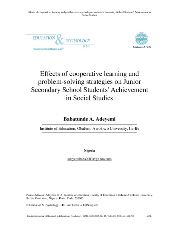 (PDF) Effects of cooperative learning and problem-solving strategies on Junior Secondary School ...