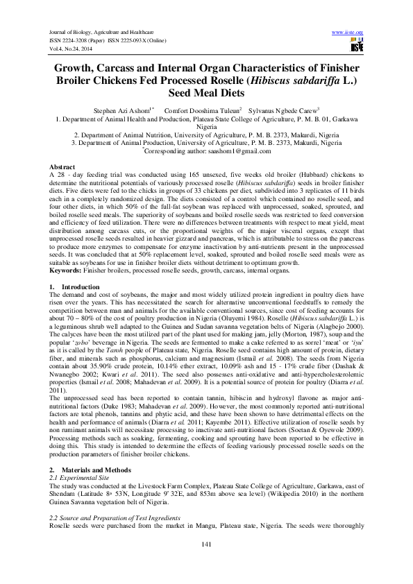 (PDF) Growth, Carcass and Internal Organ Characteristics of Finisher ...