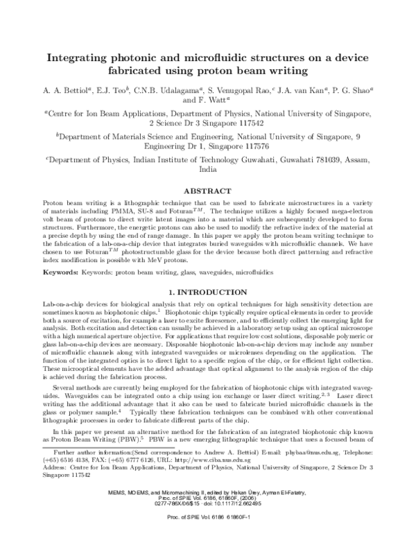 (PDF) Integrating photonic and microfluidic structures on a device ...