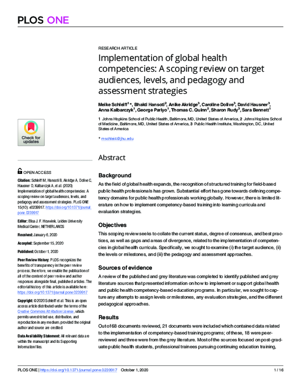 (PDF) Implementation of global health competencies: A scoping review on ...