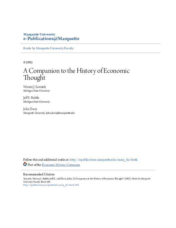(PDF) A Companion to the History of Economic Thought