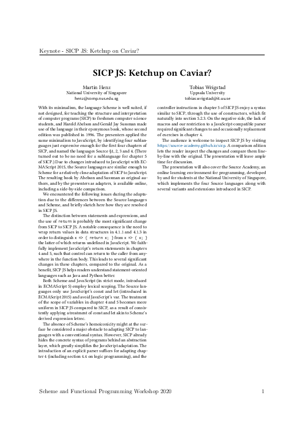 (PDF) SICP JS: Ketchup on Caviar?