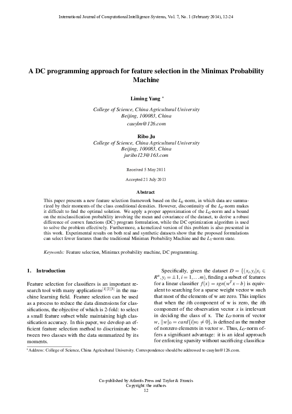(PDF) A DC programming approach for feature selection in support vector ...