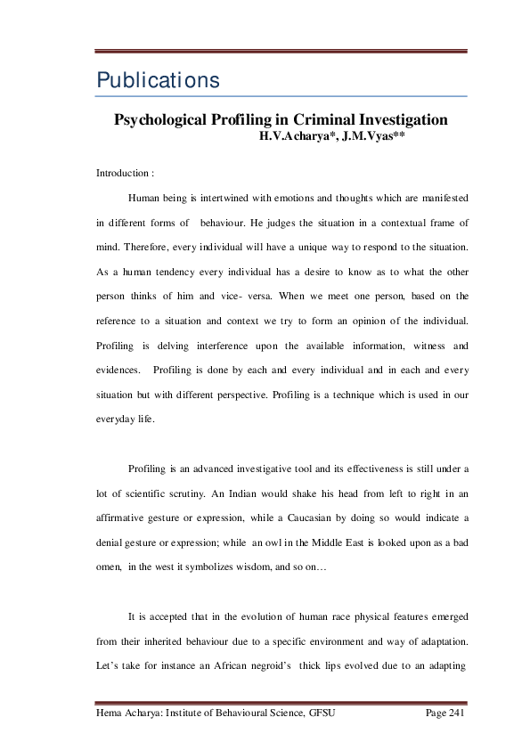 (PDF) Psychological profiling in criminal investigation