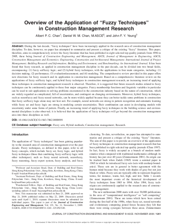 (PDF) Overview of the Application of “Fuzzy Techniques” in Construction ...